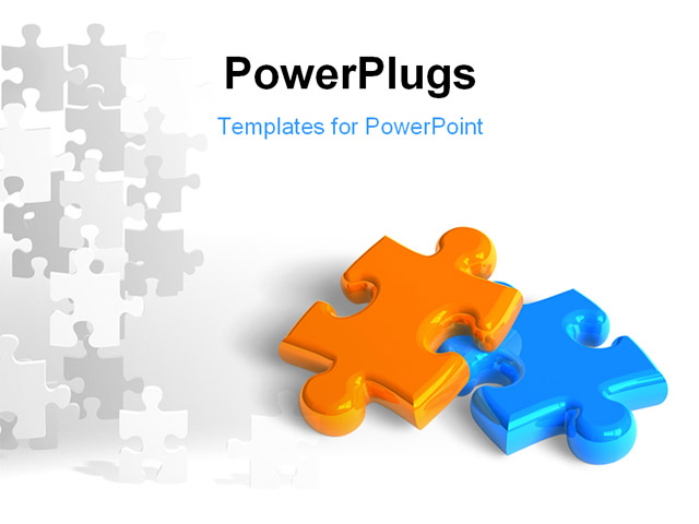 PowerPoint Template Two Glossy Puzzle Pieces Depicting Business Success With Grey Puzzles 24206 